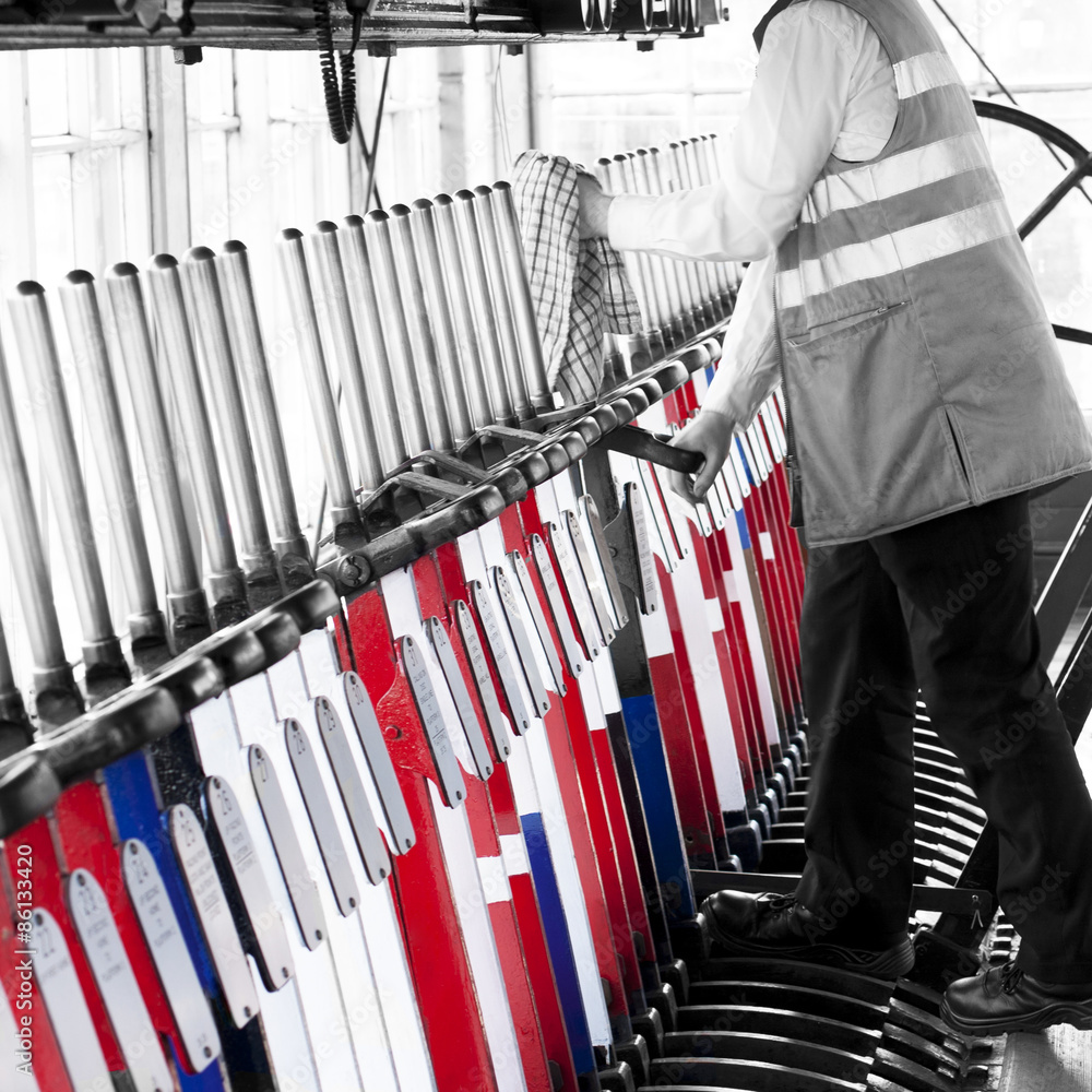 Interior of a railway Signal box, colour popped on a square image ...