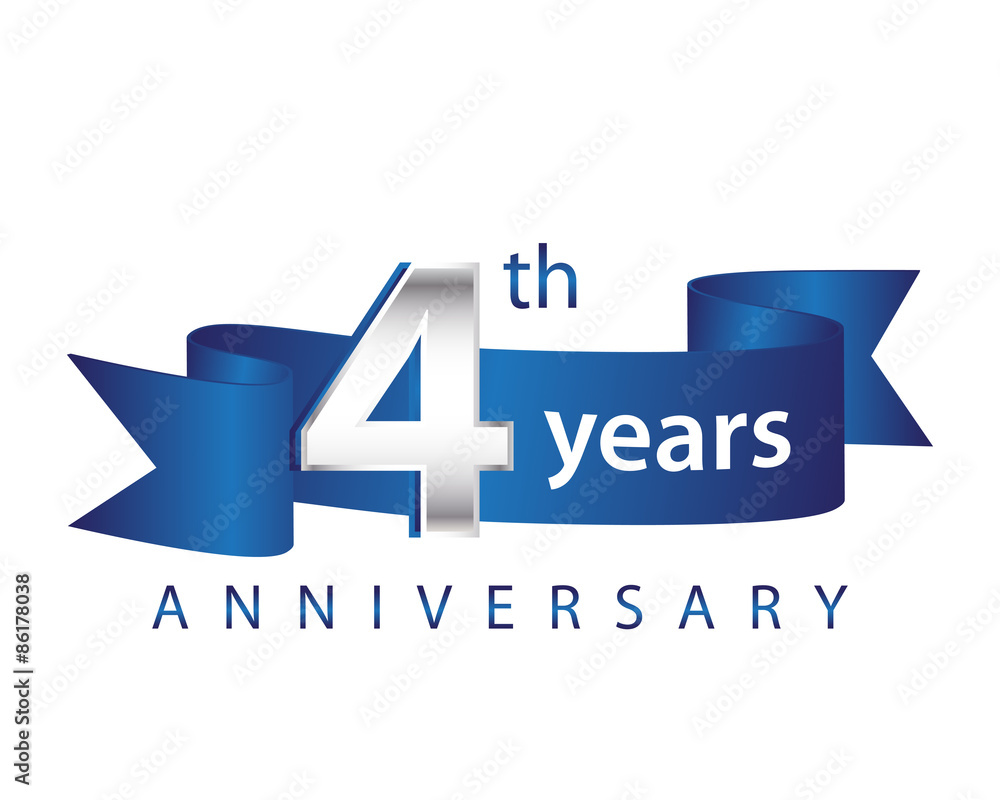 Vettoriale Stock 4 Years Anniversary Logo Blue Ribbon | Adobe Stock