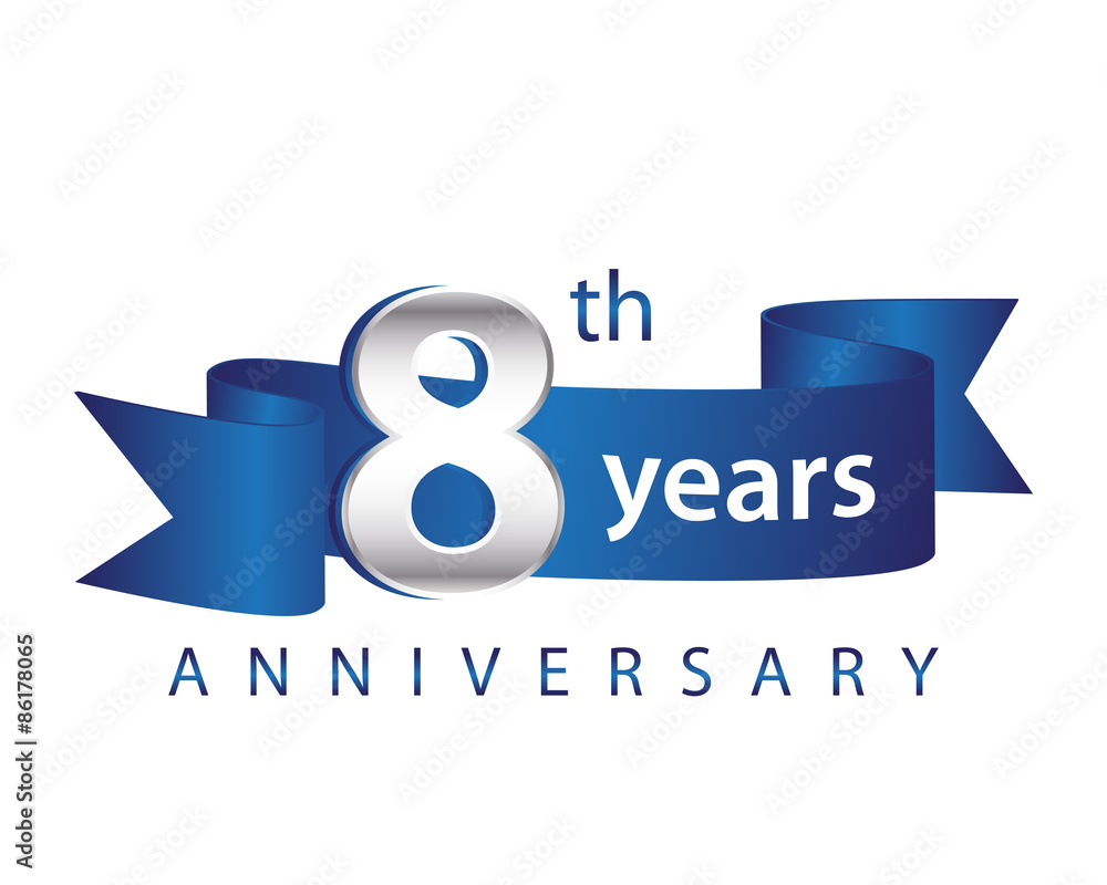 8 Years Anniversary Logo Blue Ribbon Stock Vector | Adobe Stock