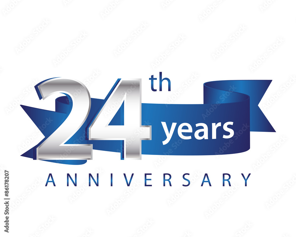 24 Years Anniversary Logo Blue Ribbon Stock Vector | Adobe Stock