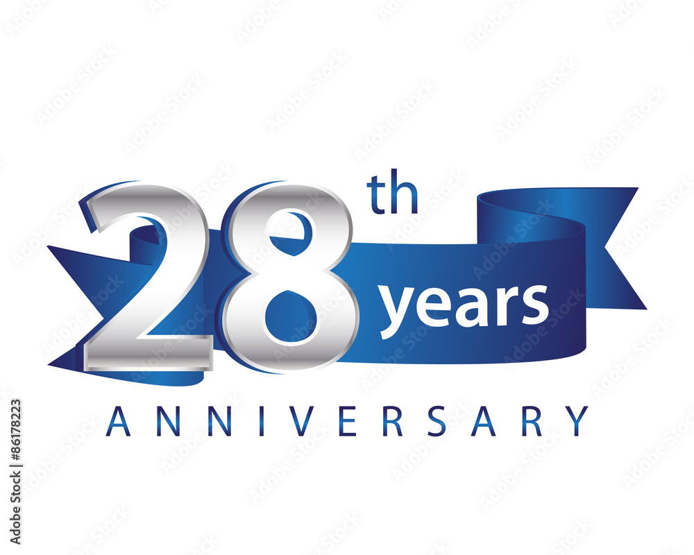28 Years Anniversary Logo Blue Ribbon Stock Vector | Adobe Stock