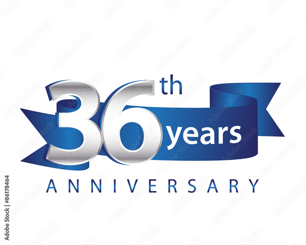 36 Years Anniversary Logo Blue Ribbon Stock Vector | Adobe Stock
