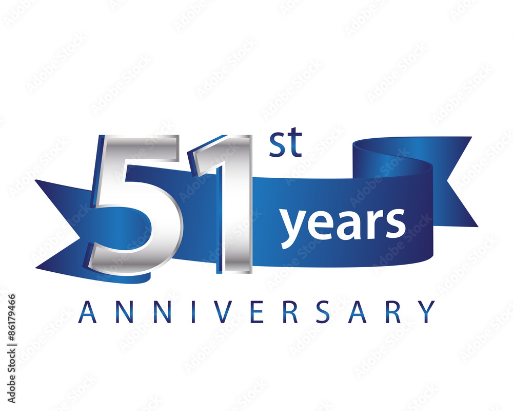 51 Years Anniversary Logo Blue Ribbon Stock Vector | Adobe Stock