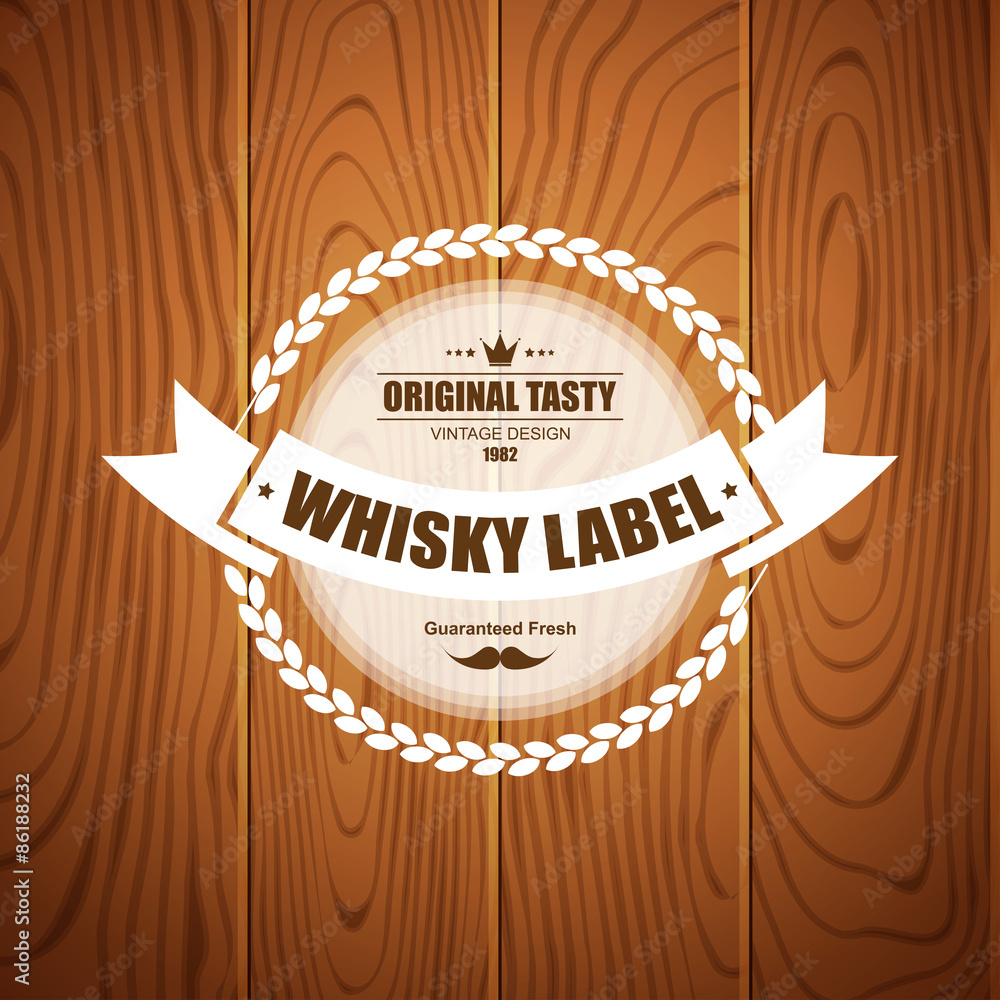 Whiskey label design with wood background Stock Vector | Adobe Stock