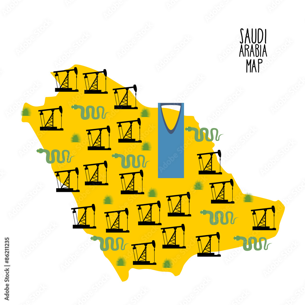 Map of oil fields of Saudi Arabia. Desert and oil pumps, snakes, Stock ...
