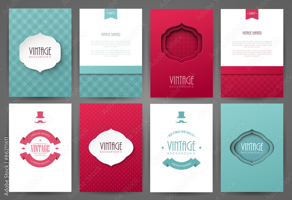 Set of brochures in vintage style. Vector design templates. Vintage ...