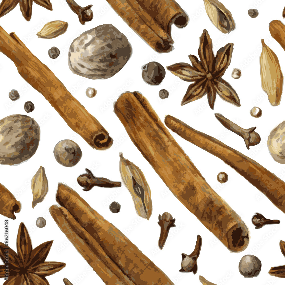seamless pattern with spice, drawing by watercolor Stock Vector | Adobe ...