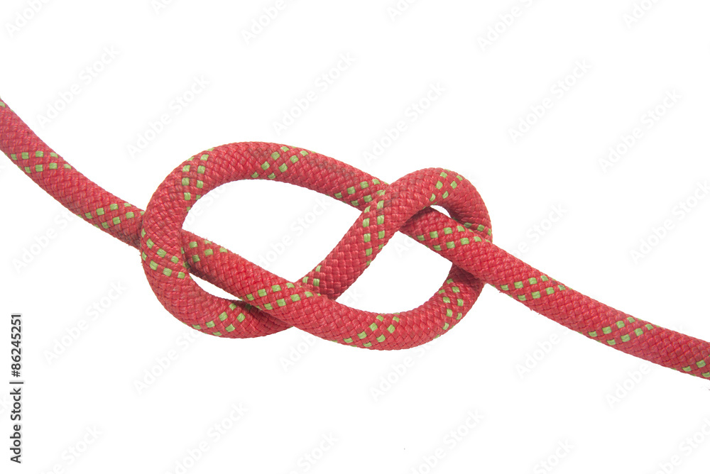 Climbing rope, Figure Eight knot on white background Stock Photo ...