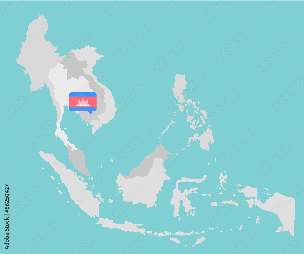 Asian map with point flags flat design vector Stock Vector | Adobe Stock