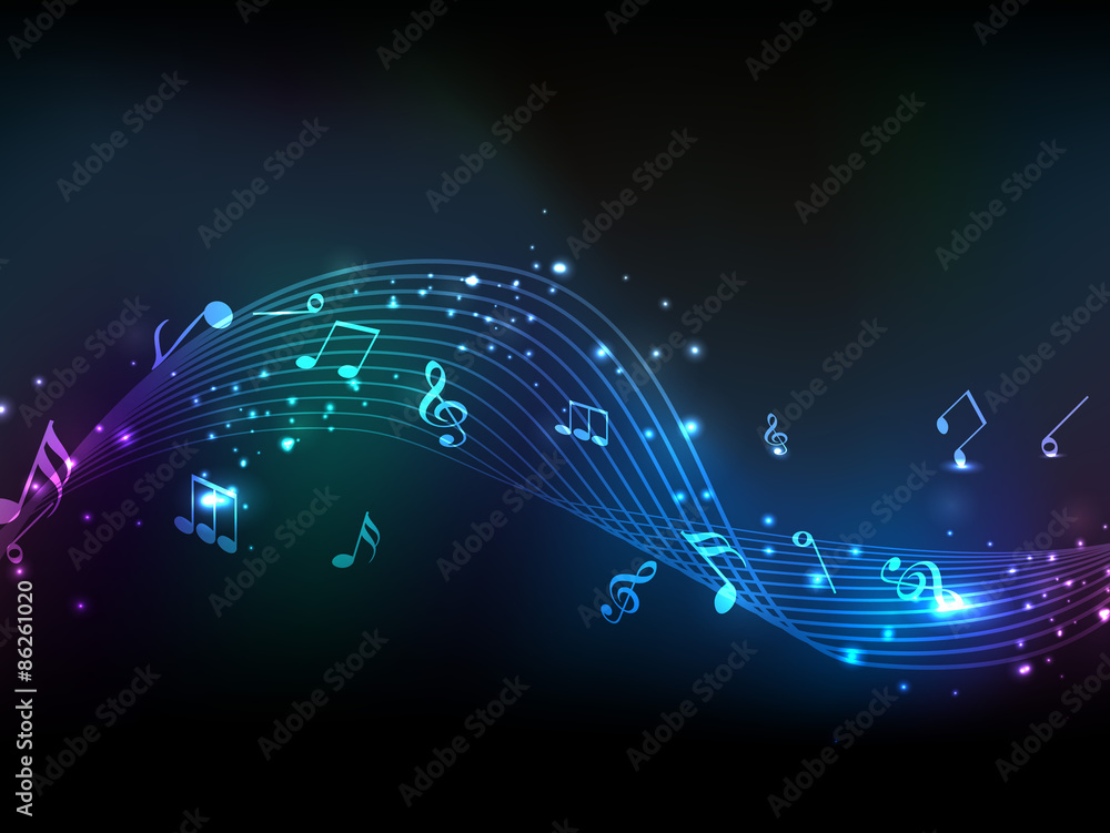 Stylish musical notes with shiny wave. Stock Vector | Adobe Stock