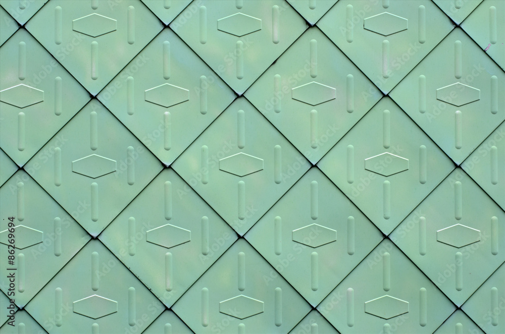 Metal cladding of a building.Green urban facade cladding pattern ...
