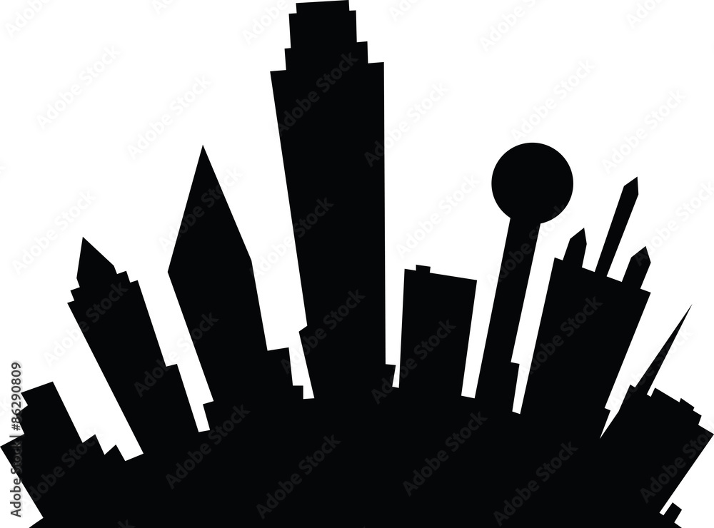 Cartoon silhouette of the skyline of the city of Dallas, Texas, USA ...