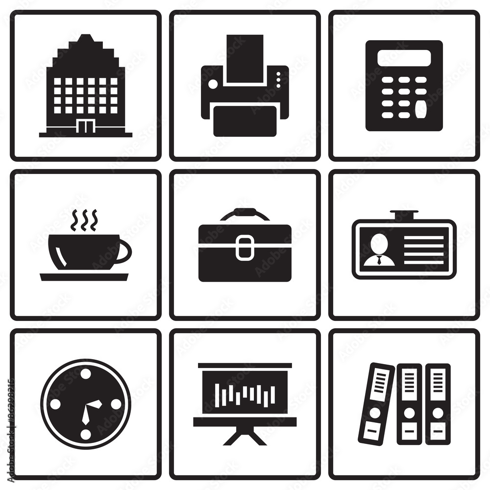 Vector black office icons set on white background Stock-Vektorgrafik ...