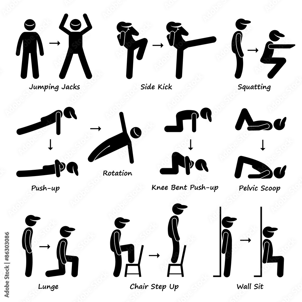 Body Workout Exercise Fitness Training (Set 1) Vector Illustrations ...
