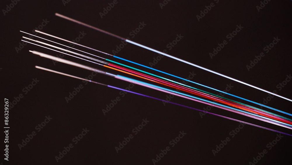 Vivid color coded Optic Fibers with the ends stripped from color in ...