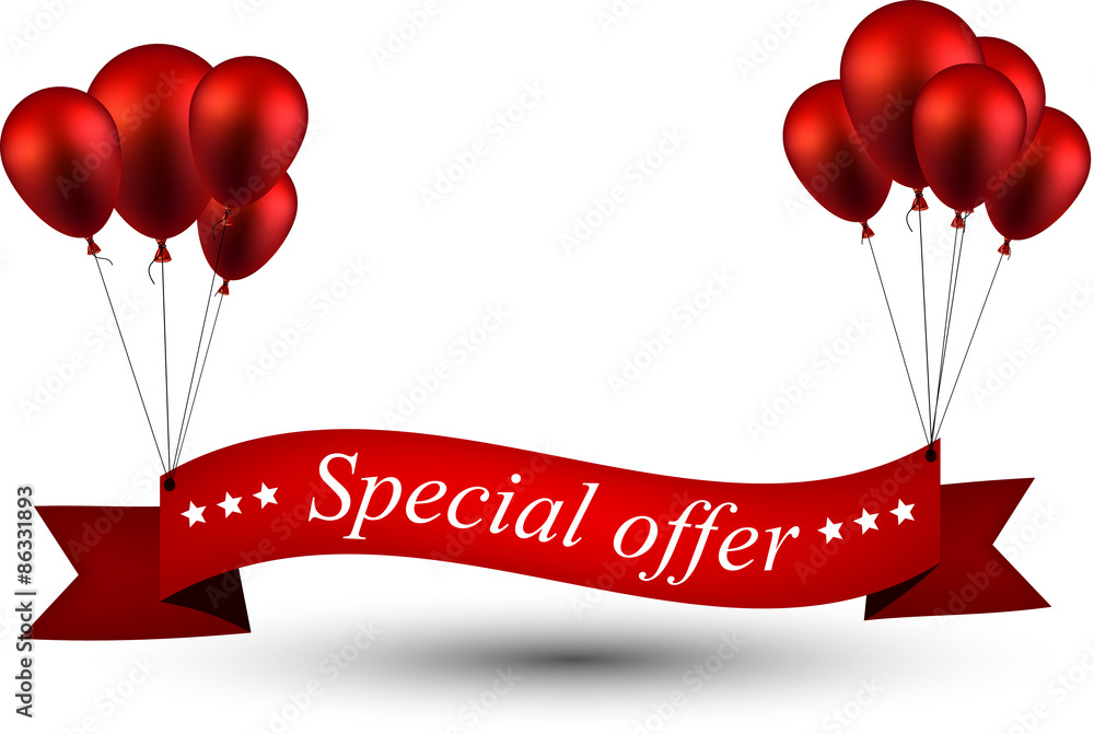 Special offer red ribbon background with balloons. Stock Vector | Adobe ...
