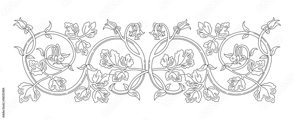 Floral ornament in medieval style. Pattern of interwoven stems, foliage ...