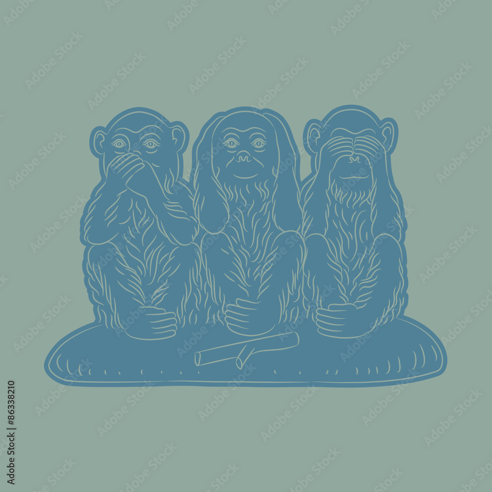 Three wise monkeys. Proverbial principle to "see no evil, hear no evil ...