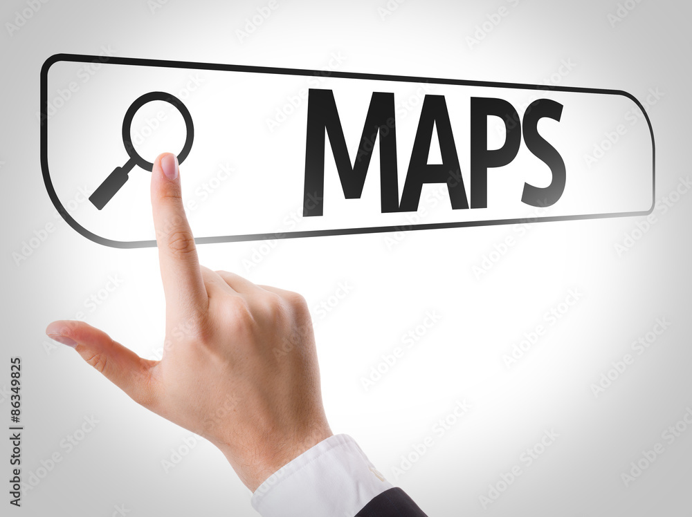 Maps written in search bar on virtual screen Stock Photo | Adobe Stock