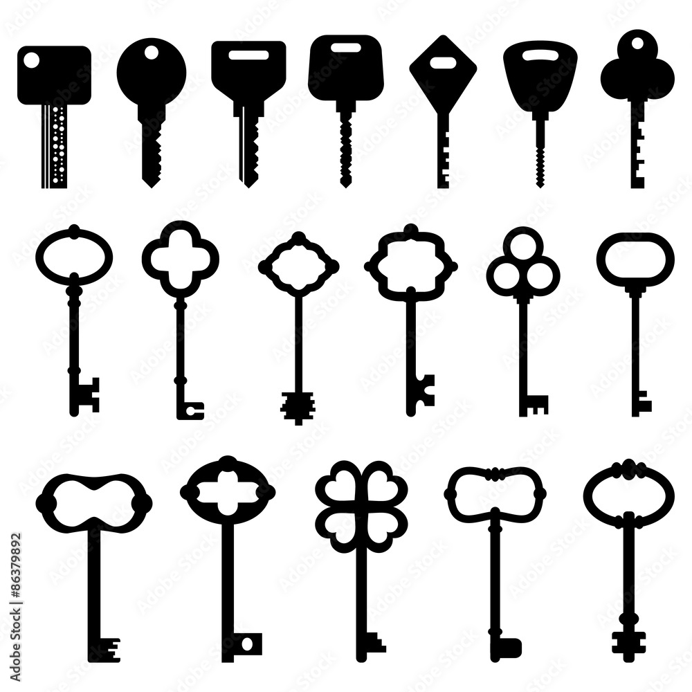 vector set of black keys on white background Stock Vector | Adobe Stock
