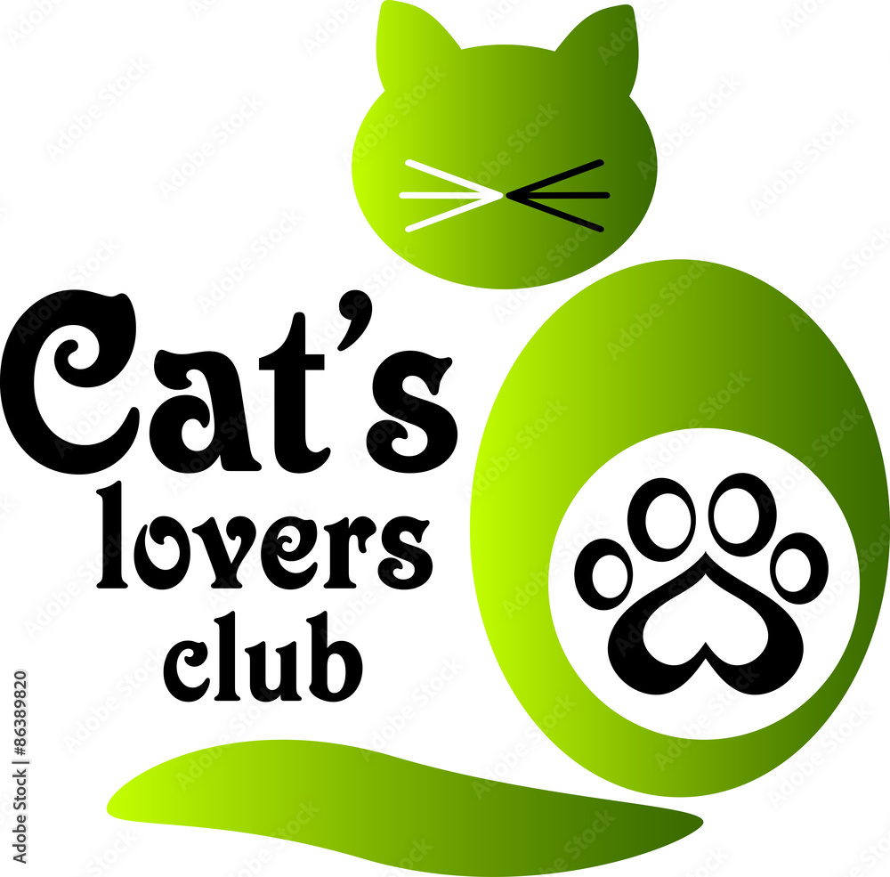 Logo for Cat's lovers club. Illustration of a cat with mustaches and ...