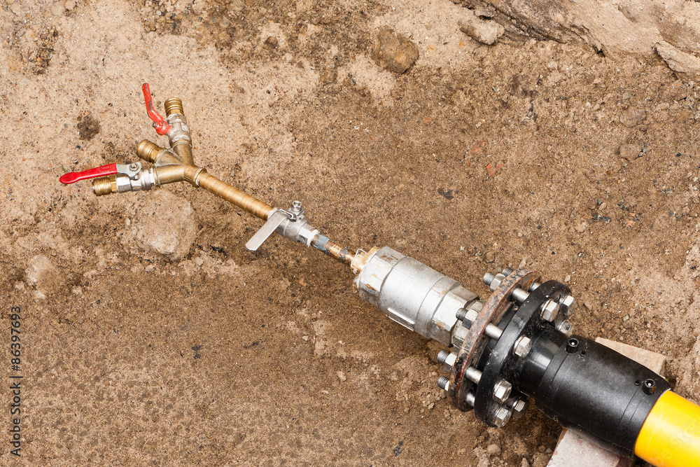 Arbeiten an der Gasversorgung - Verlegung einer neuen Gasleitung Stock ...