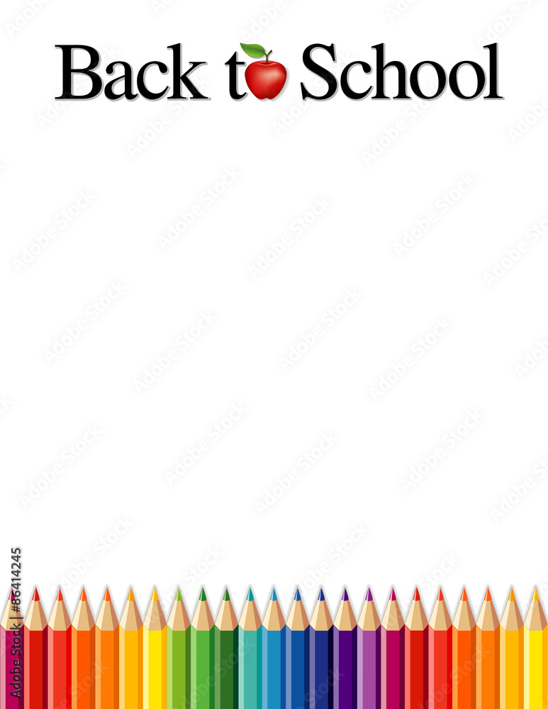 Back to School Letterhead, rainbow colored pencils, copy space for ...