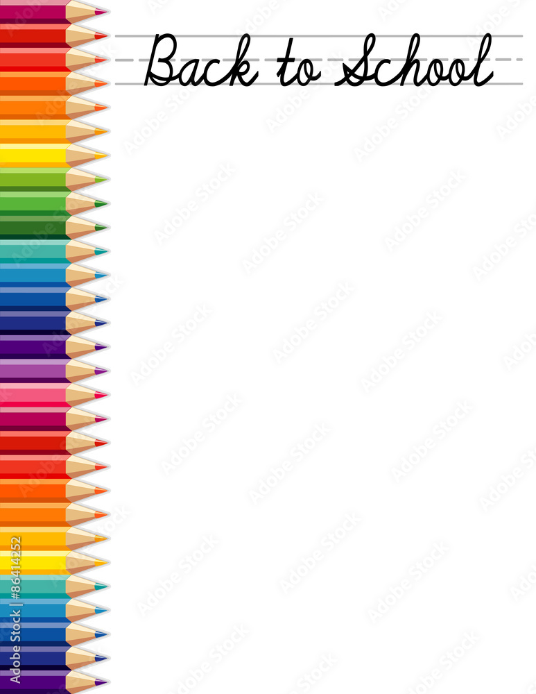 Back to School Letterhead, rainbow colored pencils, copy space for ...