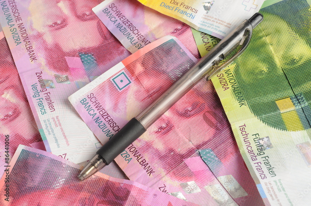 Schweizer franken noten geldscheine mit stift 20 franken, 10 franken ...