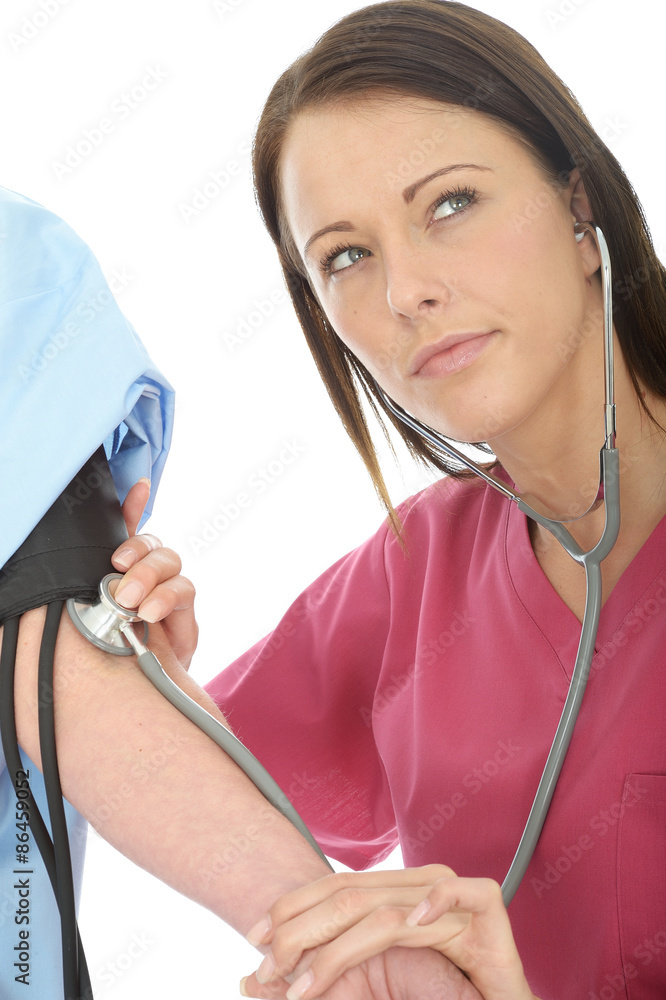 Young Female Doctor Taking The Blood Pressure Of A Female Patient Stock ...