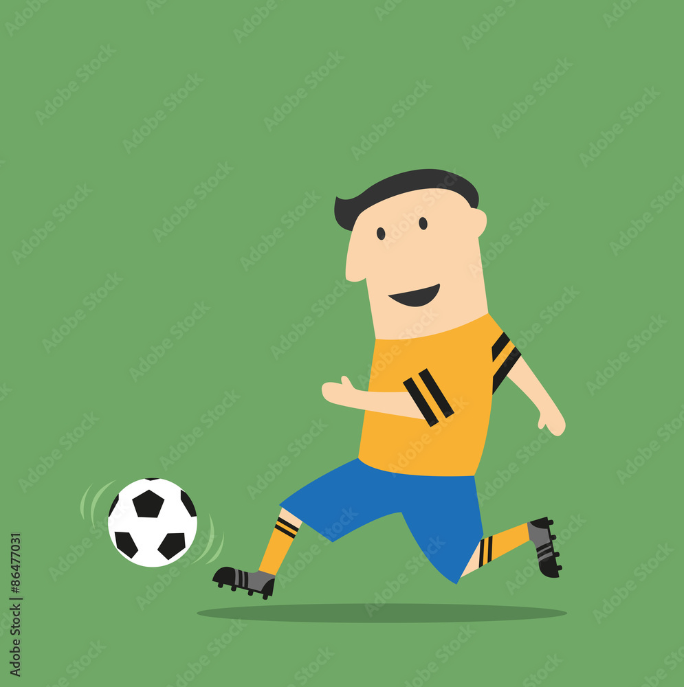 Cartoon football player running with the ball Stock Vector | Adobe Stock