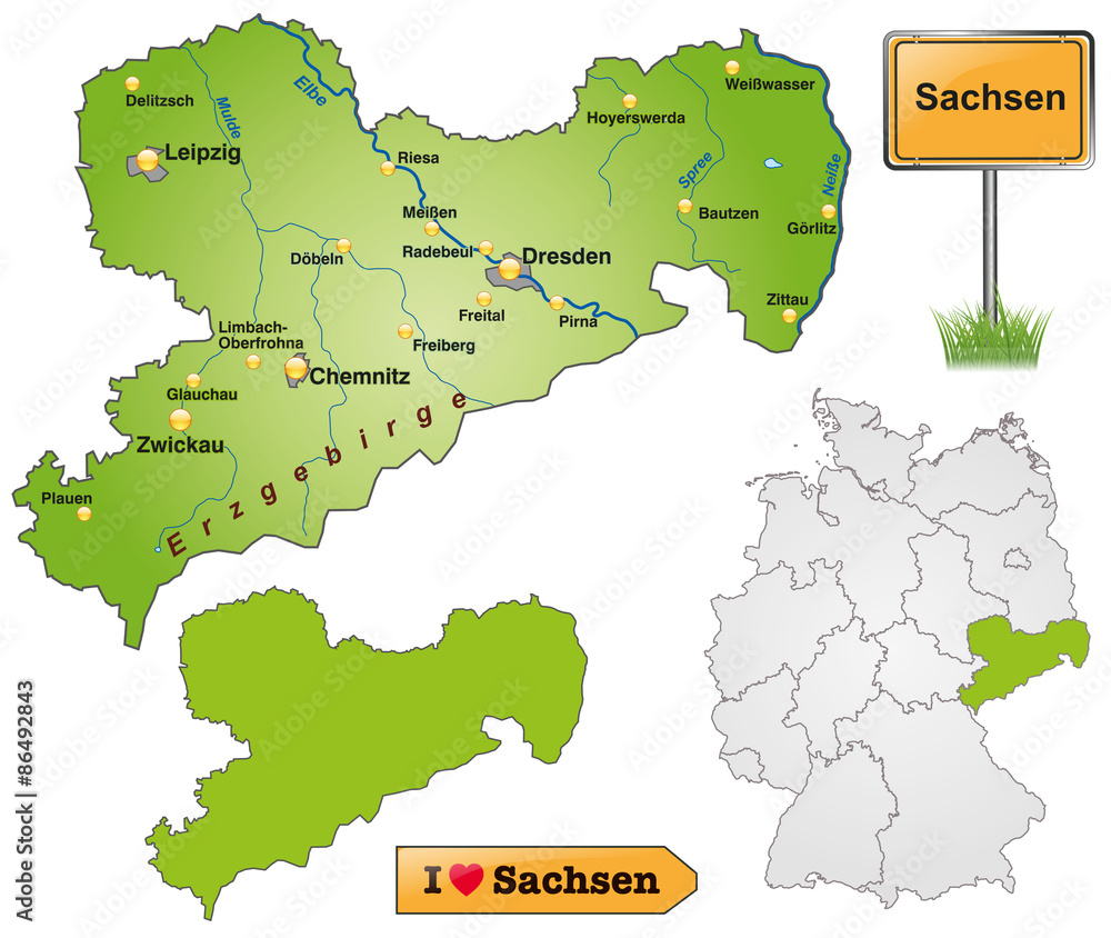 Karte von Sachsen Stock Vector | Adobe Stock