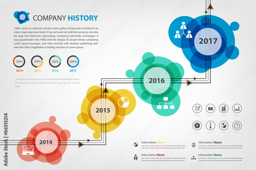 timeline & milestone company history infographic in vector style Stock ...