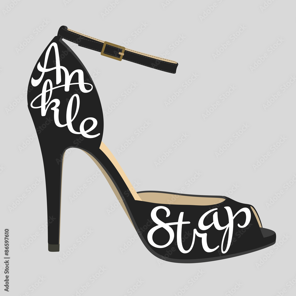 Fashion typography, ankle strap typography, fashion calligraphy, shoe ...