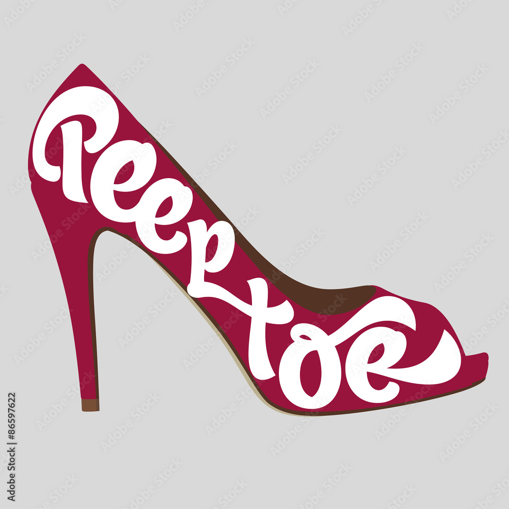 Fashion typography, peep toe shoe typography, fashion calligraphy, shoe ...