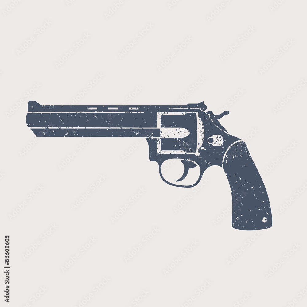 modern revolver, with grunge texture, isolated on white, vector ...