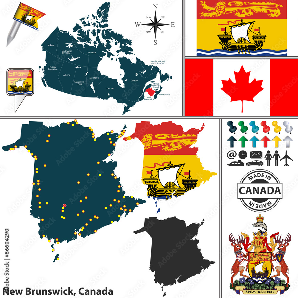 Map of New Brunswick, Canada Stock Vector | Adobe Stock