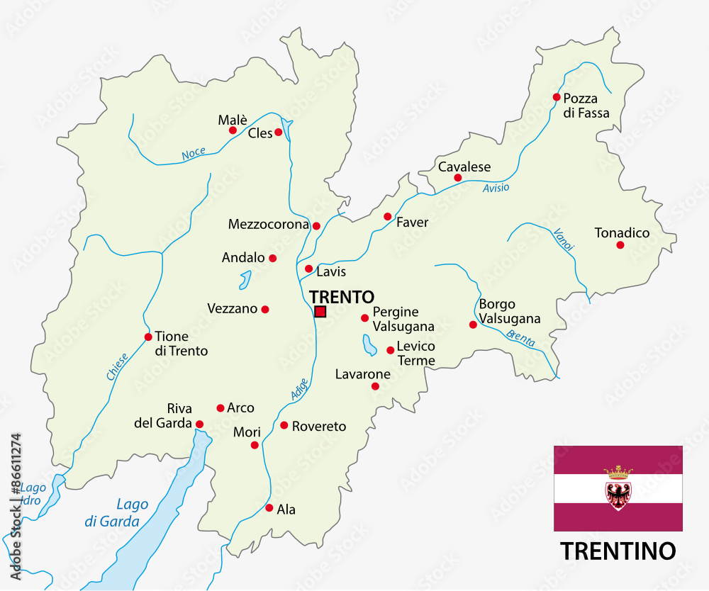 trentino map with flag Stock-Vektorgrafik | Adobe Stock