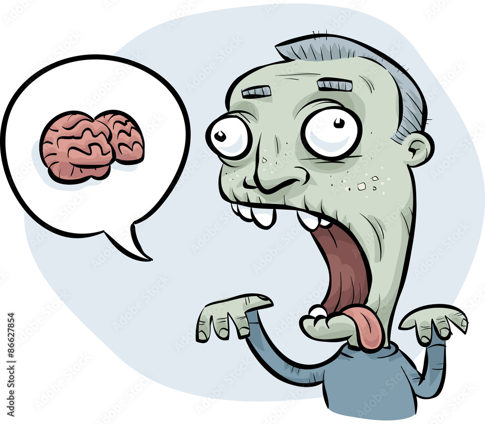 A hungry cartoon male zombie man with a withered face and a cartoon ...