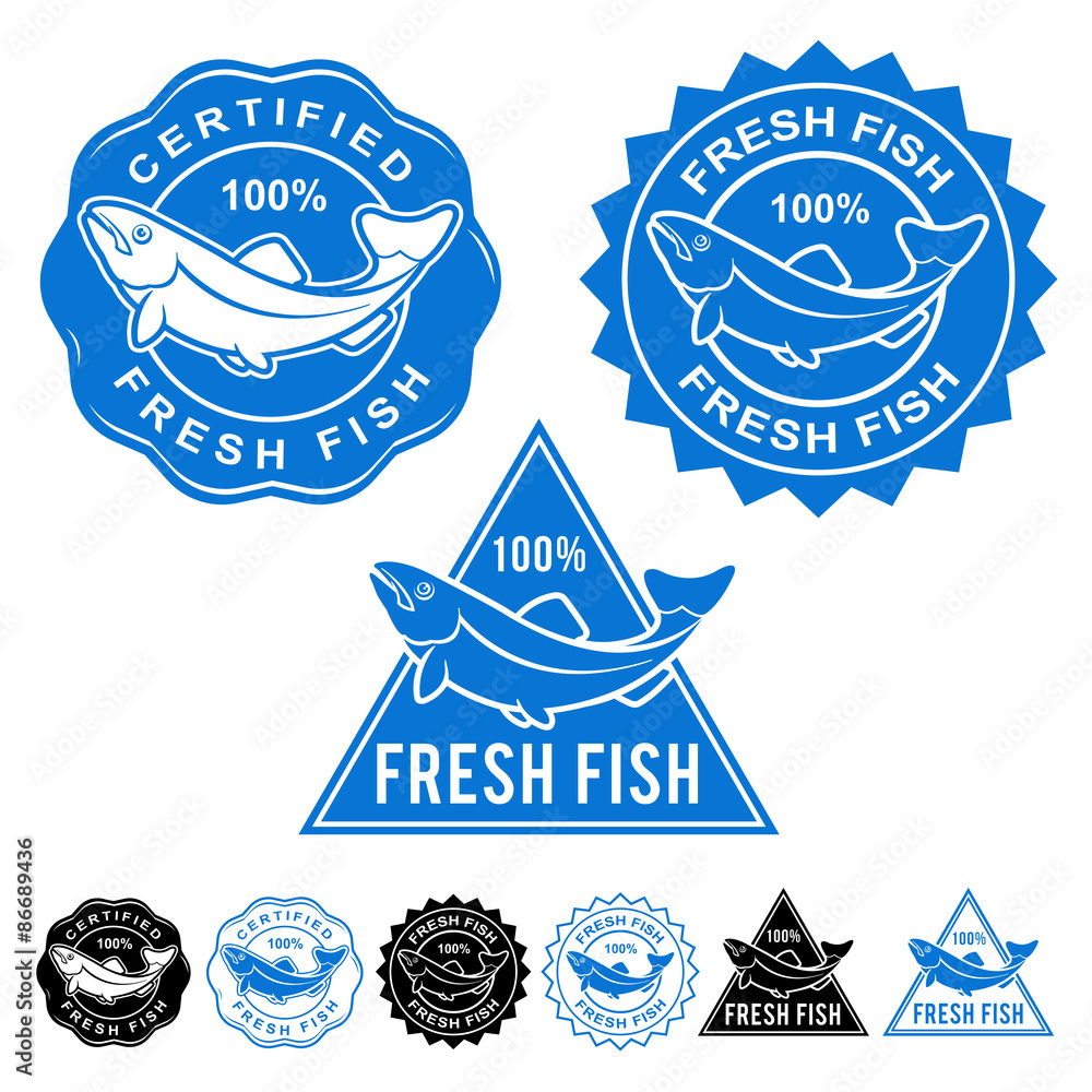 Fresh Fish Certified Icons Seals Set Stock Vector | Adobe Stock
