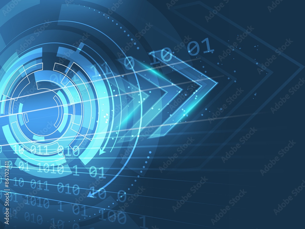Abstract technology arrow vector background with shine, circle and ...
