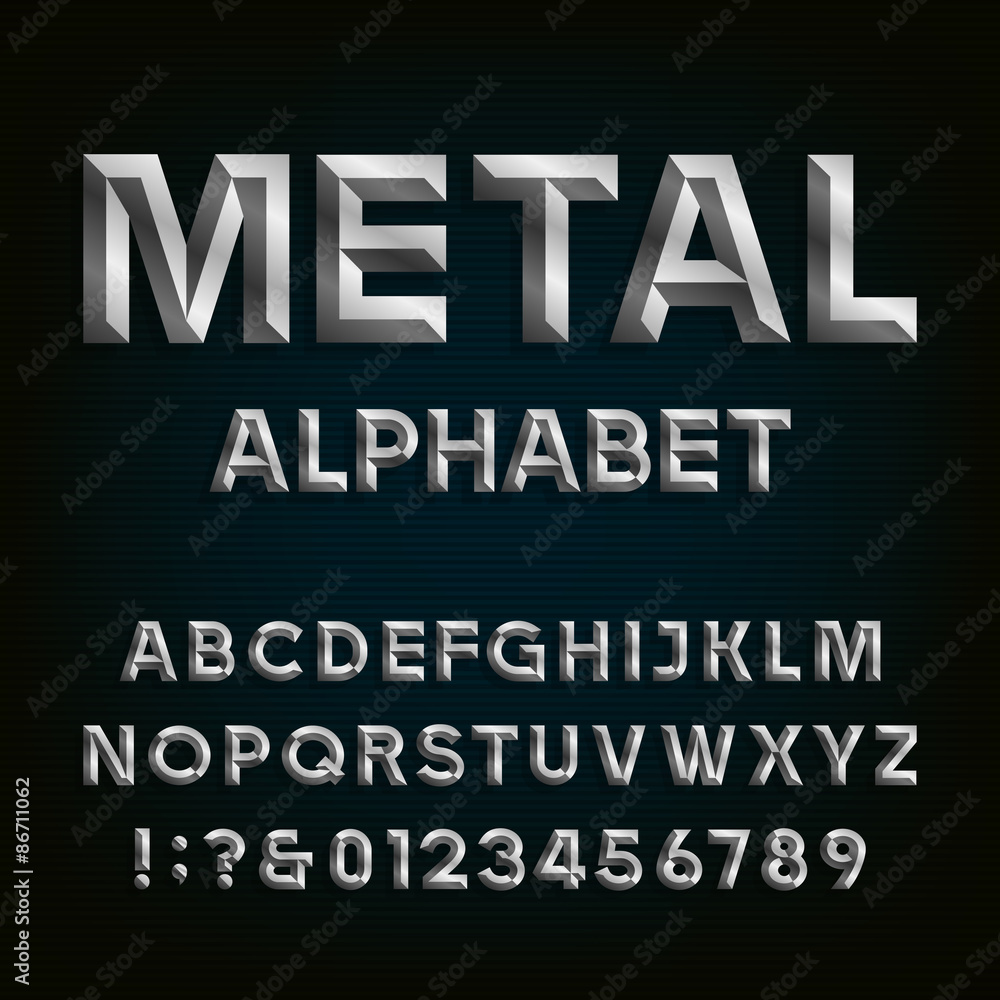 Plakat metal Beveled Font. Vector Alphabet. Metal effect beveled ... Plakat metal Beveled Font. Vector Alphabet. Metal effect beveled ...