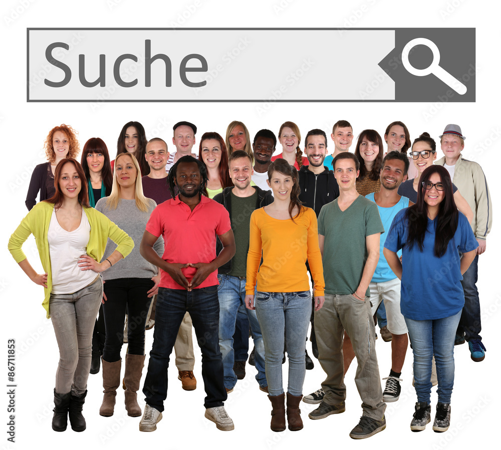 Große People Gruppe junge Leute suchen in Suchmaschine im Inter Stock ...