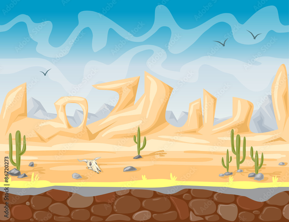 Seamless cartoon nature wild west landscape, vector unending background ...