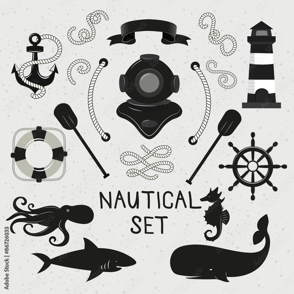 Hand Drawn nautical design elements and objects set Stock Vector ...