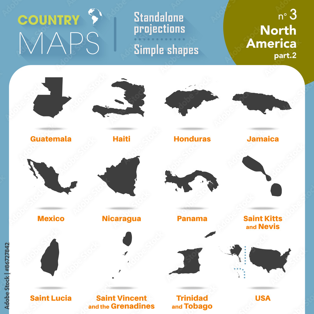 Country Map n°3 : North America part.2 Stock Vector | Adobe Stock