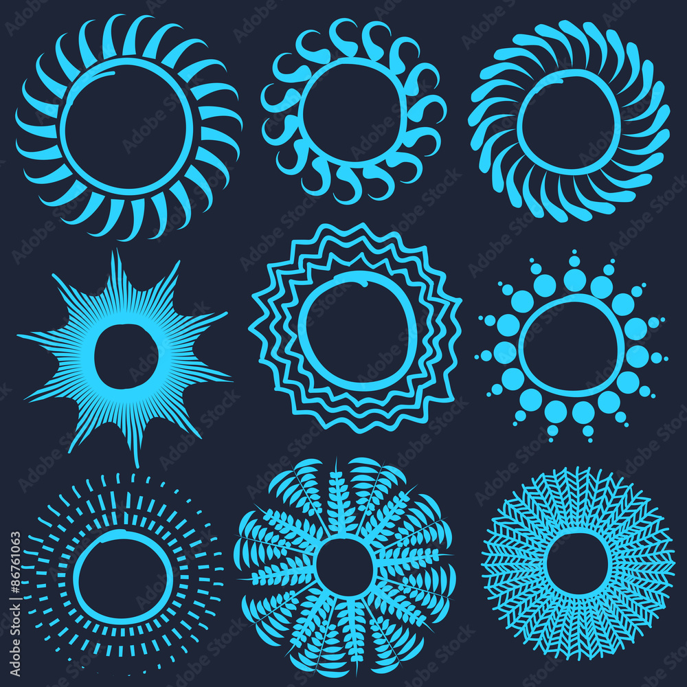 Solar ethnicity stylized symbols. Light blue logos like elements Stock ...