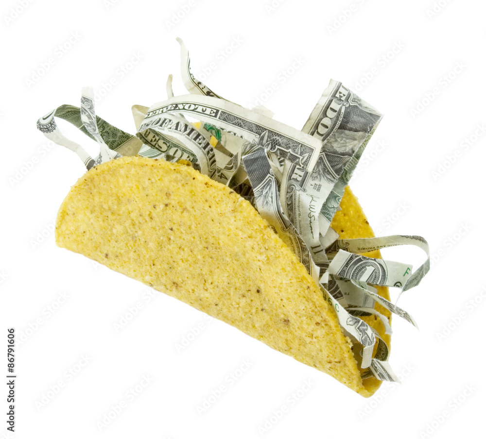 Taco with Shredded Money – A crispy corn tortilla taco shell with ...