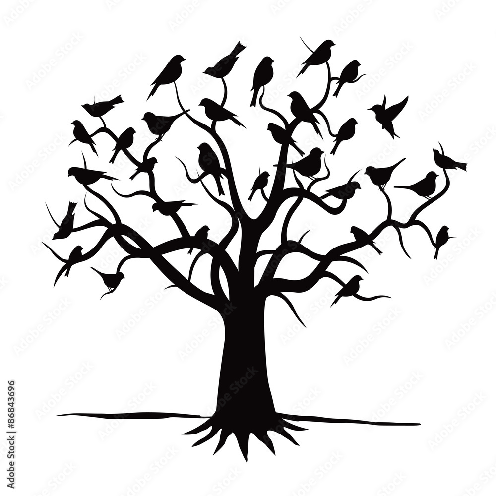 Tree and Black Birds. Vector Illustration. Stock-Vektorgrafik | Adobe Stock