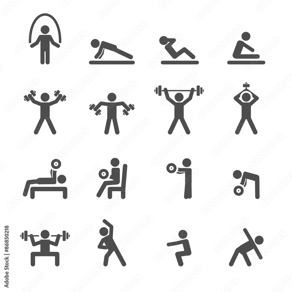 people exercise in fitness icon set, vector eps10 Stock Vector | Adobe ...
